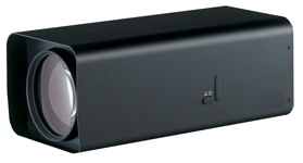 Large motorized zoom lenses for surveillance camera systems